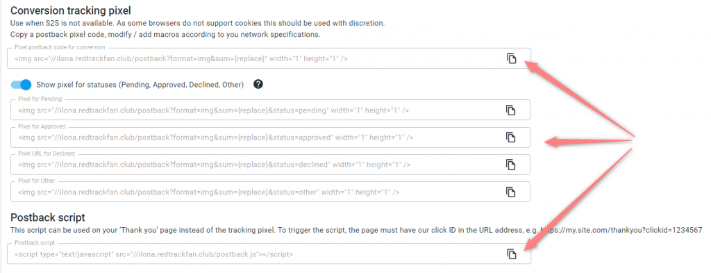 Conversion tracking: S2S, script, API | RedTrack Help